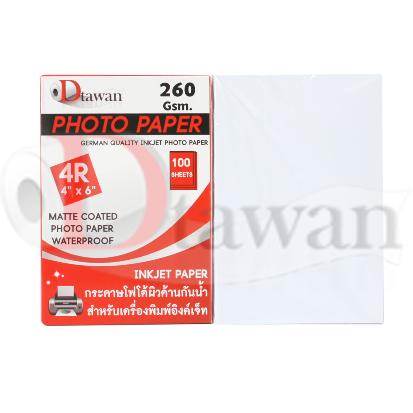 DTawan Professional color paper ผิวด้าน 4R 4x6 100 แผ่น 260 แกรม กระดาษโฟโต้ กันน้ำ กระดาษพิมพ์ ...
