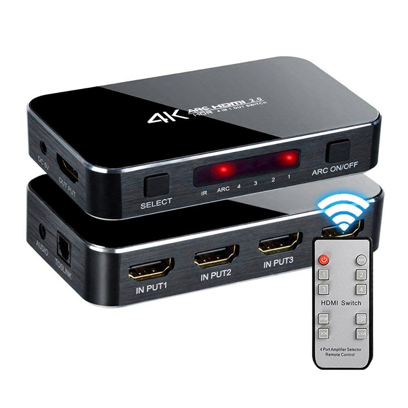 HDMI Switch 2.0 4K HDR 4 in 1 Out HDMI Switch with Audio Extractor 3.5 ...