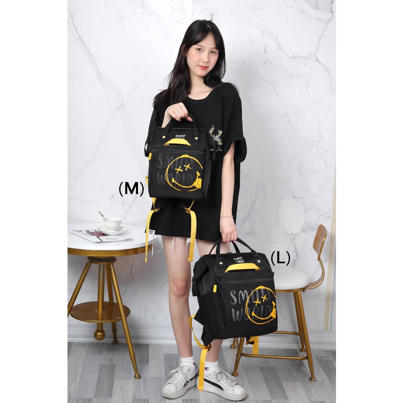 พร้อมส่ง anello x SMILEY กระเป๋าเป้แฟชั่น ช่องเยอะใส่ของได้เยอะ ผ้ากัน ...