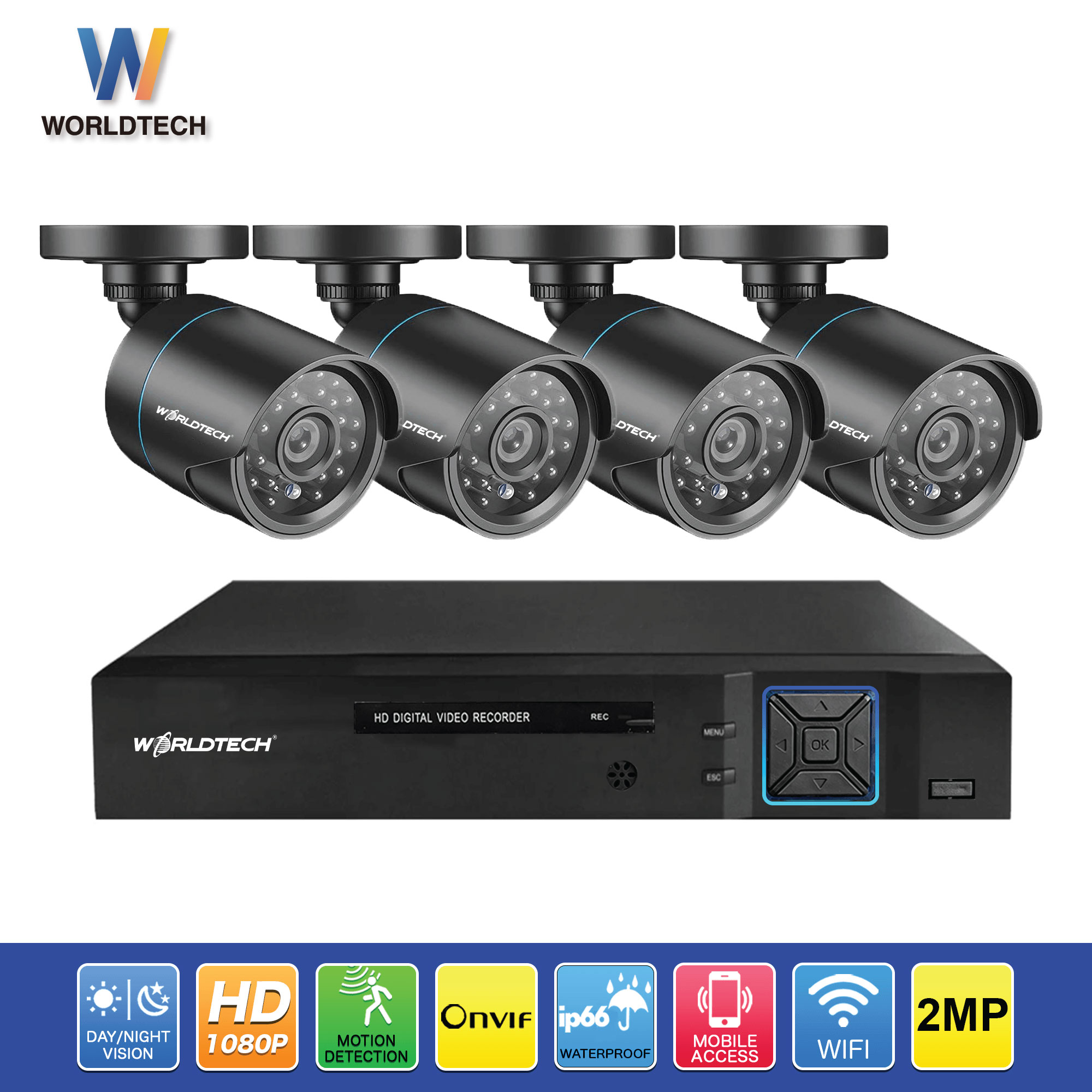 Worldtech รุ่น WT-AHDSET11080P CCTV ชุดกล้องวงจรปิด 4 กล้อง HD AHD KIT ...