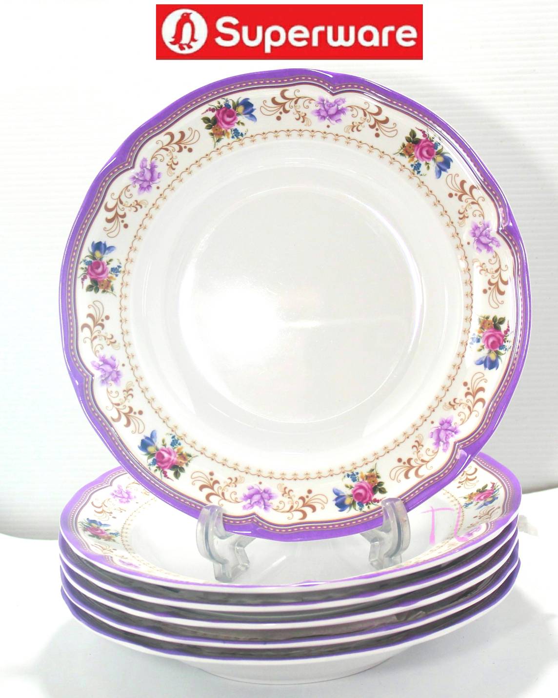 ซุปเปอร์แวร์ จานทรงลึก8 นิ้ว =6ชิ้น ลายวาร์เซีย ซุุปเปอร์แวร์เกรดA เมลามีน100% ตรานกเพนกวิน ...