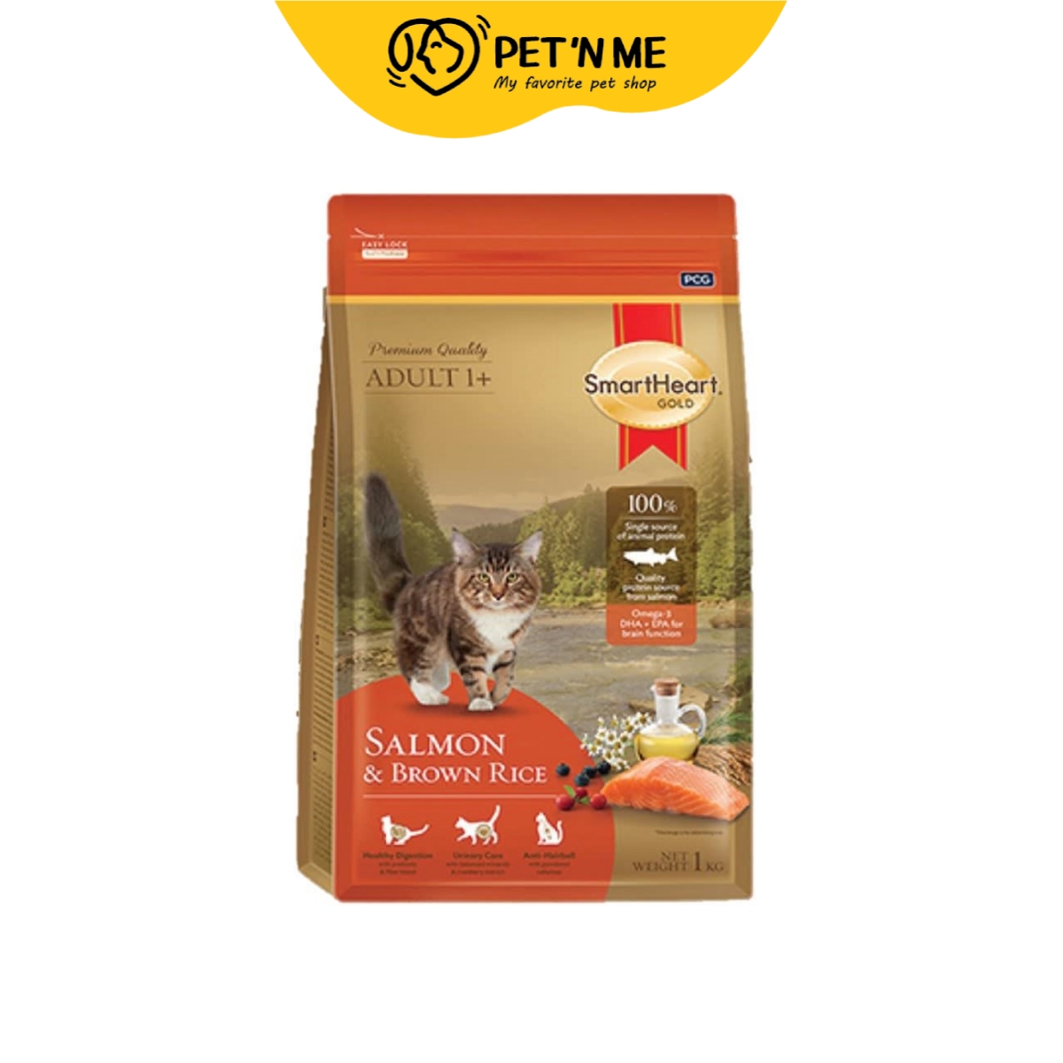 Smart Heart Gold อาหารเม็ด สำหรับแมวโต รสแซลมอนและบราวน์ไรซ์ 1 kg ...
