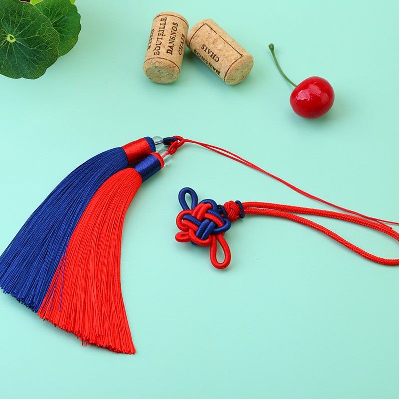 1 set Chinese Knot + Double Color Tassels 14cm Silk Brush Tassels Key ...