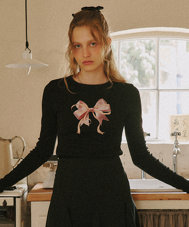 ️(พร้อมส่ง/ของแท้) ️ เสื้อยืด RON RON DOUBLE RIBBON SLIM CROP T-SHIRT ...