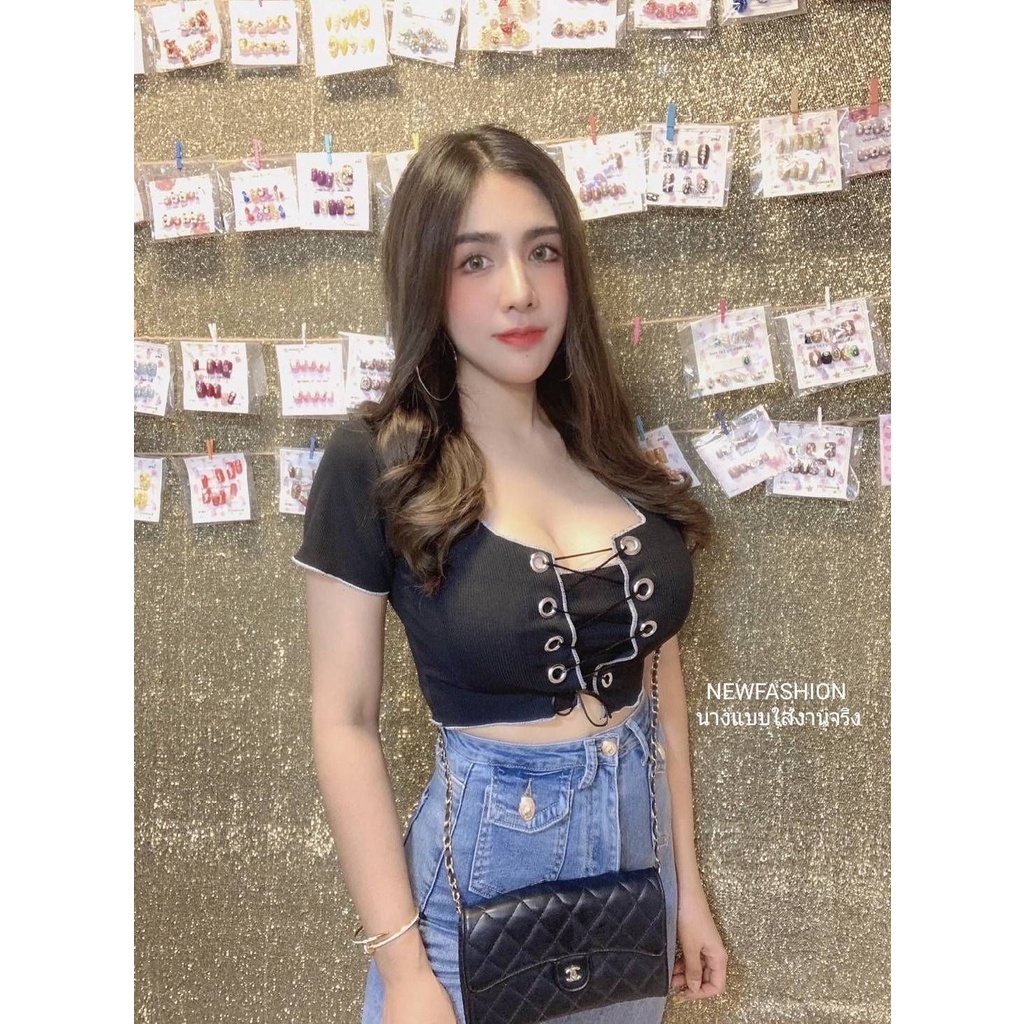 MesubShop ???? เสื้อครอปแขนยาว ตอกตาไก่ ผูกหน้าผ้าร่องเล็กเนื้อยืดใส่สบาย ทรงสวยมาก ตาไก่แขนยาว ...