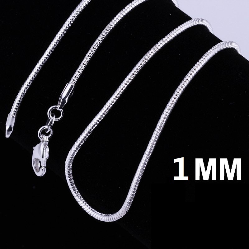 925 Sterling Silver 1618202224262830 Inch 1MM Snake Chain Necklace For ...