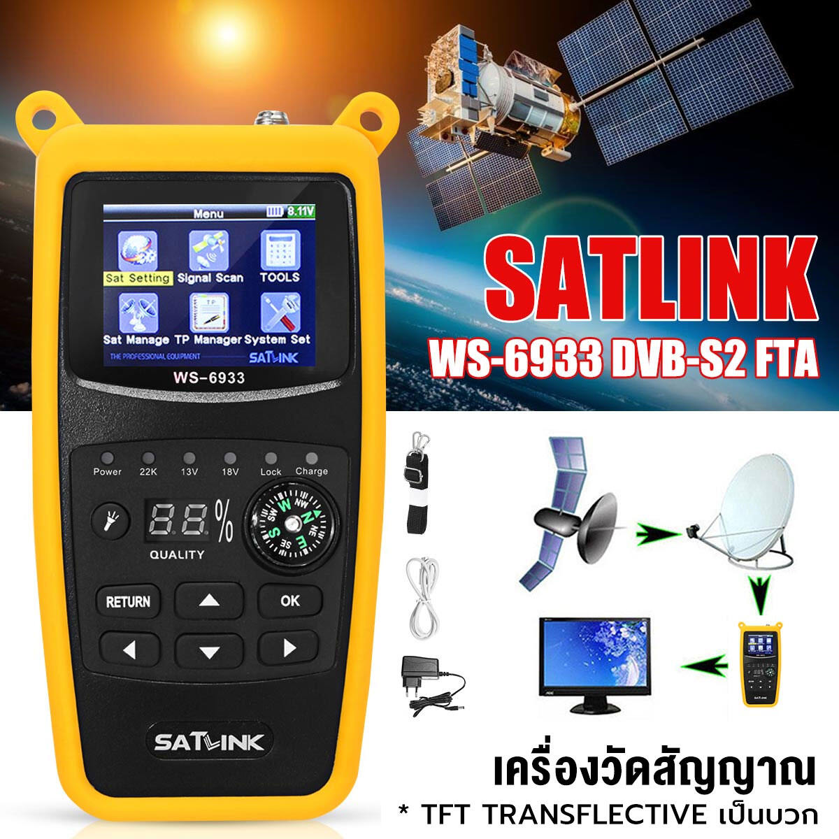 (พร้อมส่ง) ยี่ห้อ Satlink เครื่องวัดสัญญาณดาวเทียม เครื่องวัดดาวเทียม ...