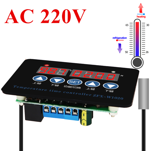 W1020 Digital Heat Cool Temp Thermostat Temperature Control Switch Module DC 12V/24V AC 220V ...