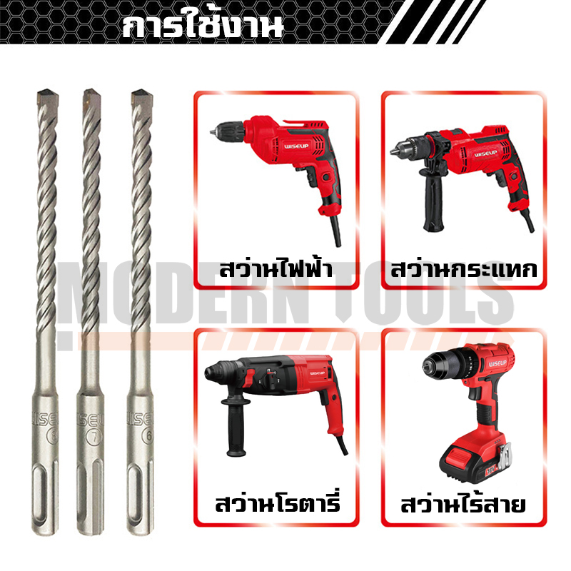 WISEUP ชุดดอกสว่าน ทังสเตนคาร์ไบด์ YG8 สำหรับสว่านโรตารี่ สว่านไฟฟ้า เจาะปูน หิน คอนกรีต ผนังอิฐ ...