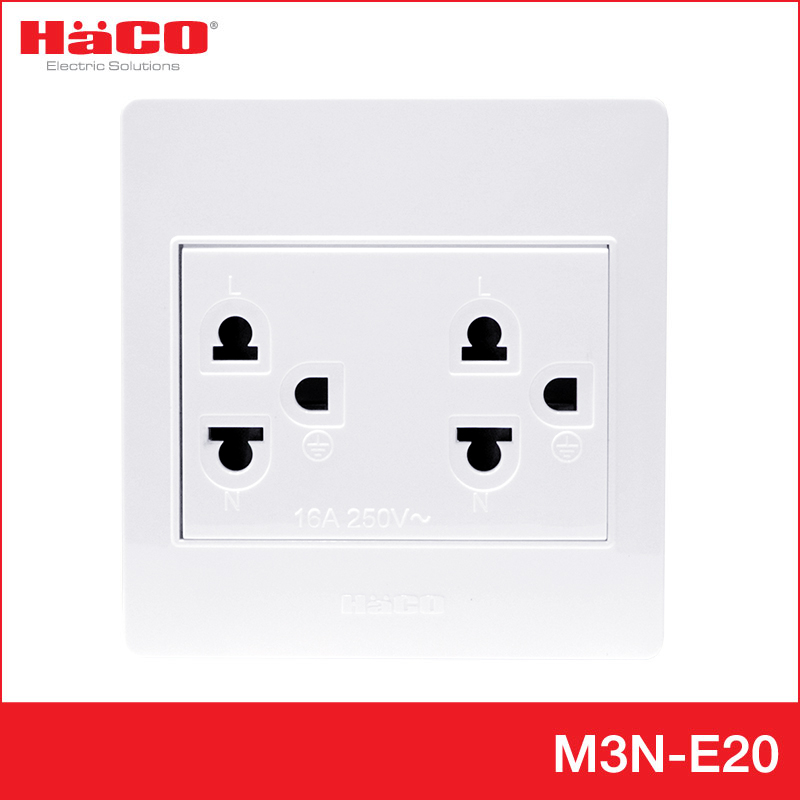 HACO-M3N-E20 เต้ารับ 3 ขา 2 ช่อง แบบลอย - HacoElectric official store - ThaiPick