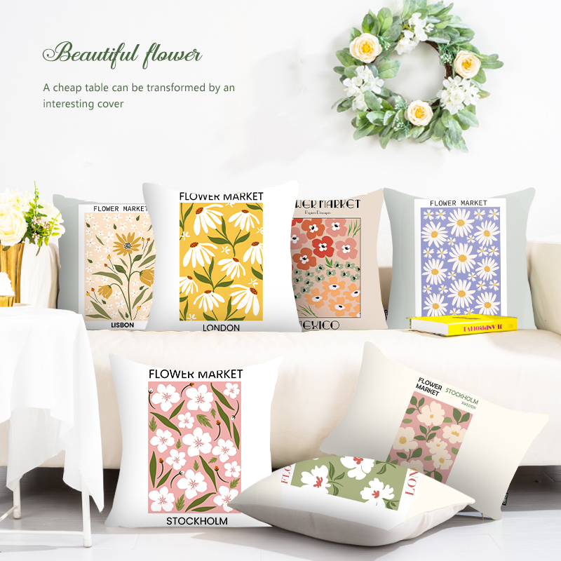 Nordic Flowers Pattern Creative Cushion Cover 18x18 Inch Home Decor ...