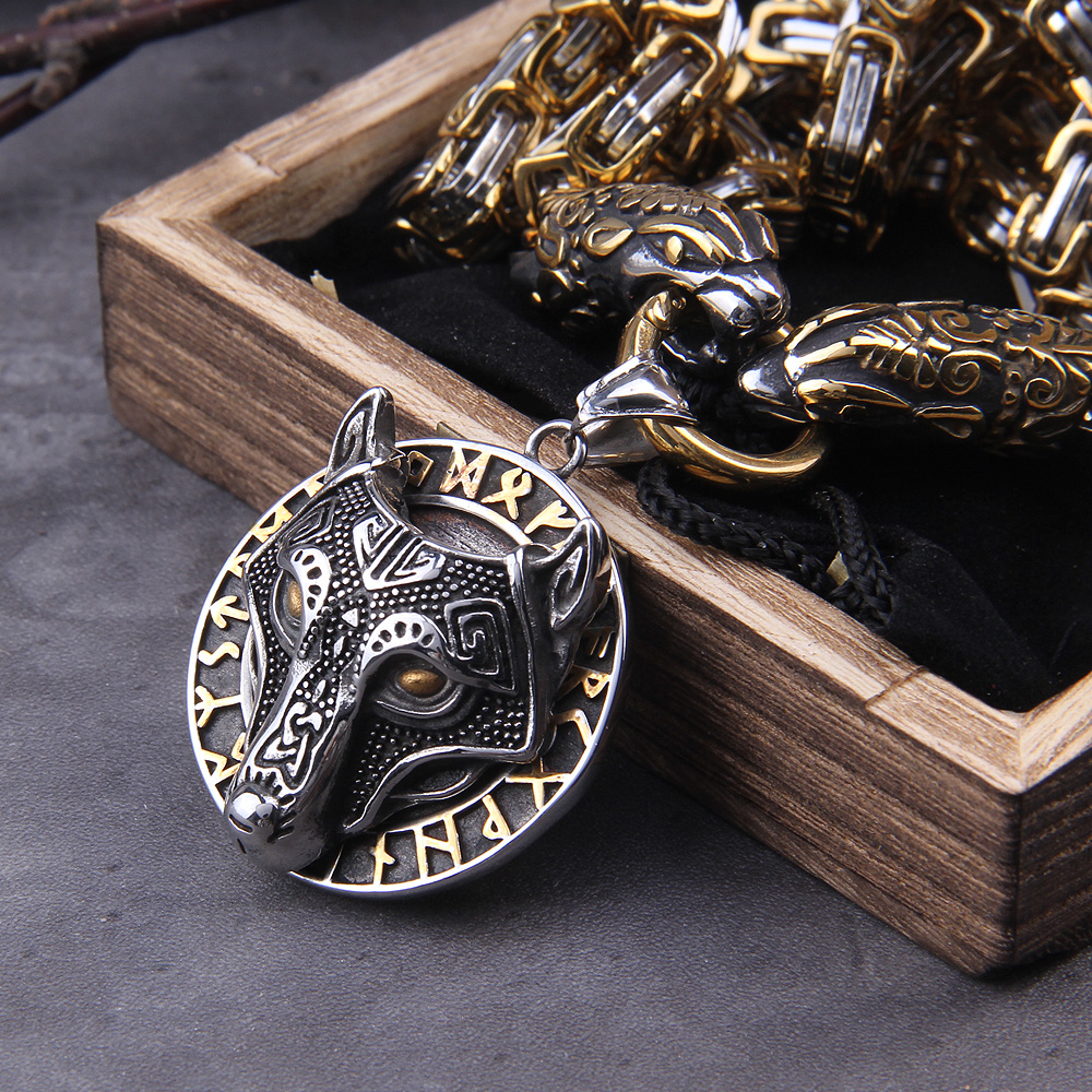 Never Fade Men stainless steel Wolf head norse viking amulet hammer ...