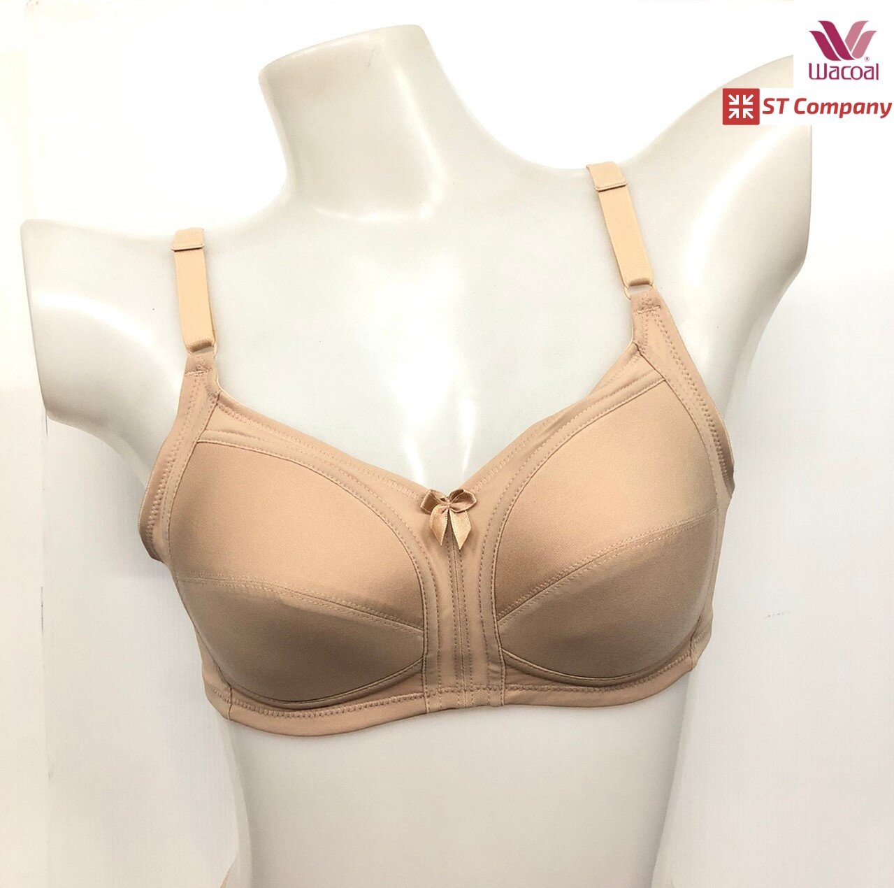 Wacoal Basic Bra สีเบจ (BE) ไม่มีโครง Wireless Bra เต็มคัพ เก็บทรง เสริมฟองบาง 3 ตะขอ รุ่น ...