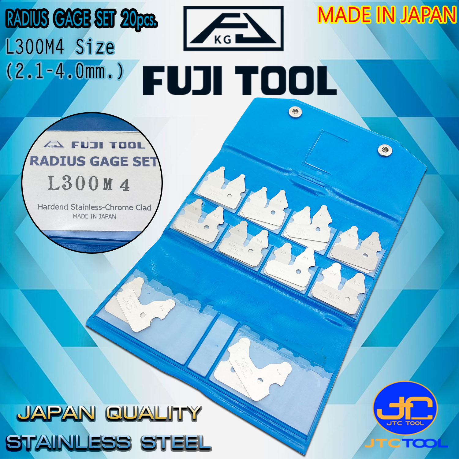 Fuji tool เกจวัดรัศมีสแตนเลส (R) 20ชิ้น/ชุด ขนาด 2.1-4.0มิล รุ่น L300M4 - Stainless Steel Radius ...