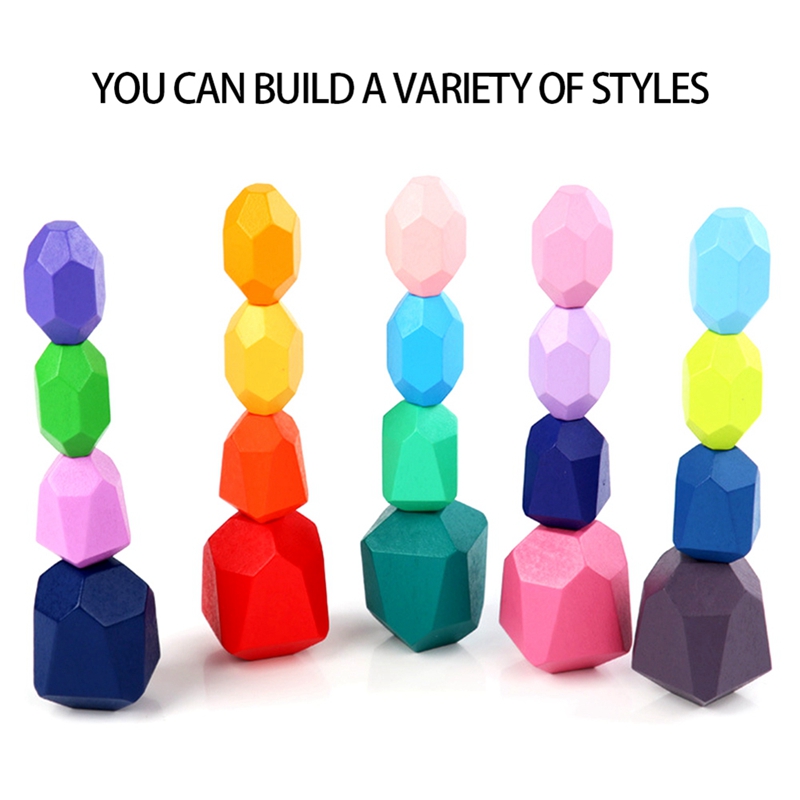 Children Wooden Colored Stone Blocks Building Block Educational Toy ...