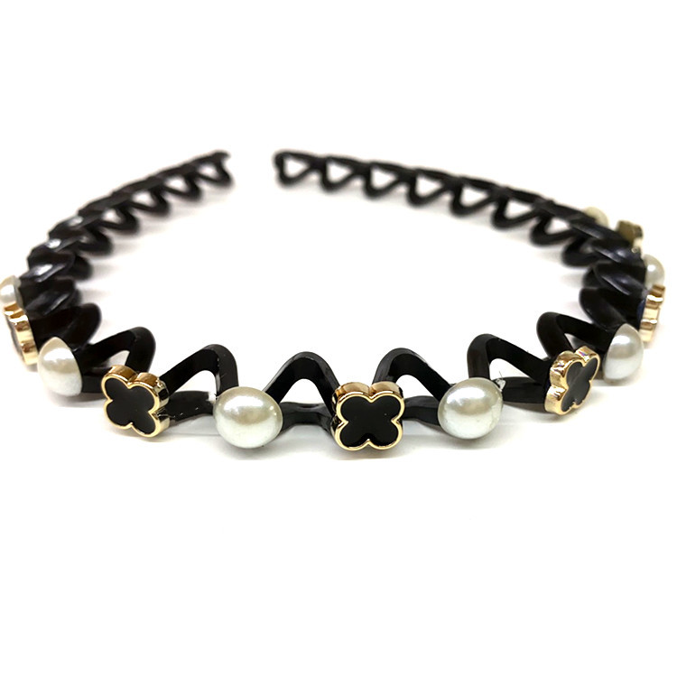 Four Leaf Clover Non-Slip Headband Pearl Women Hair Hoop Double Bangs ...