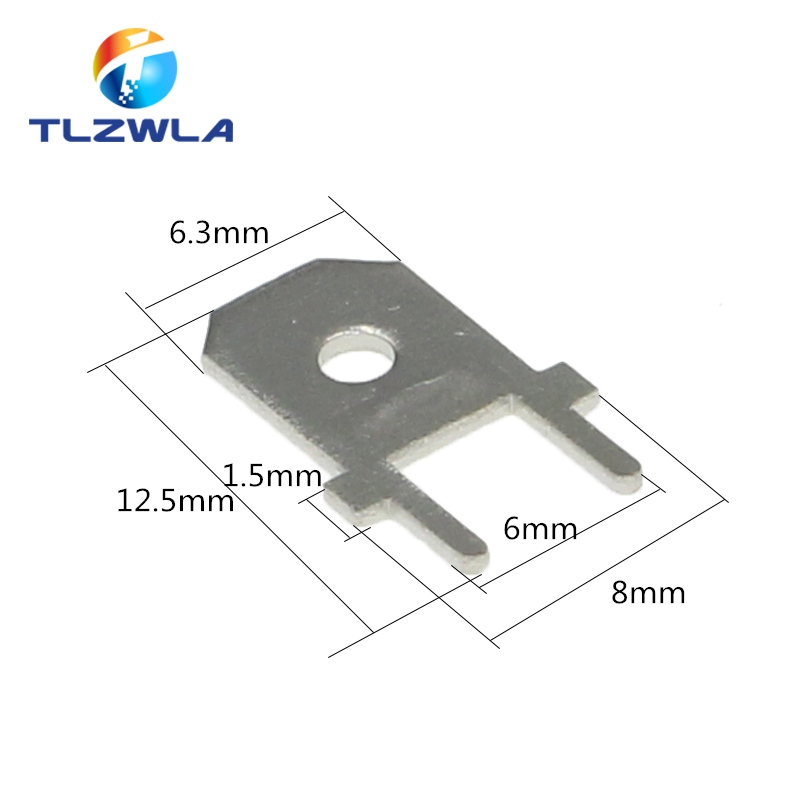 100PCS 6.3mm Inserts Plug male Terminal 250 PCB Solder lug thickness 0. ...