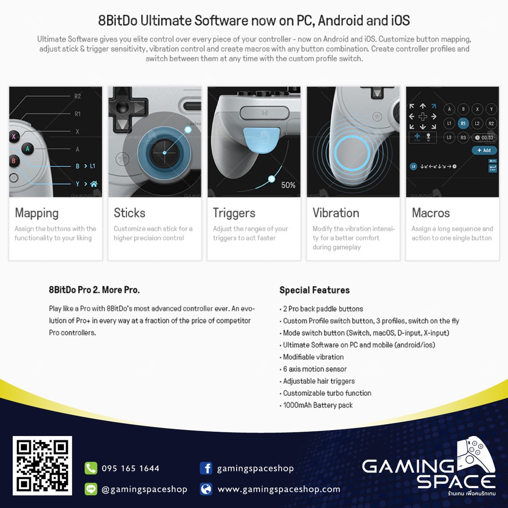 จอยรุ่นใหม่ 8bitdo pro 2 bluetooth controller new version gamepad for nintendo switch pc mac os ...