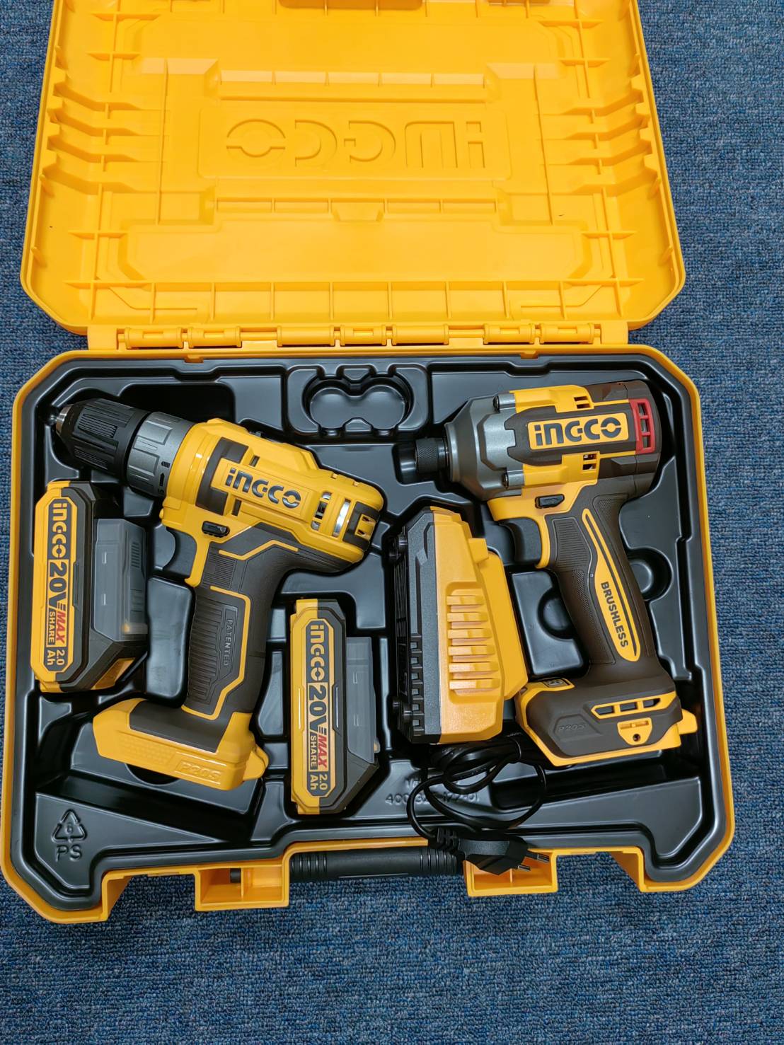 INGCO Combo set ไขควงกระแทกไร้สาย 20 โวลท์ 285NM สว่านแบตเตอร์รี่ไร้สาย ...