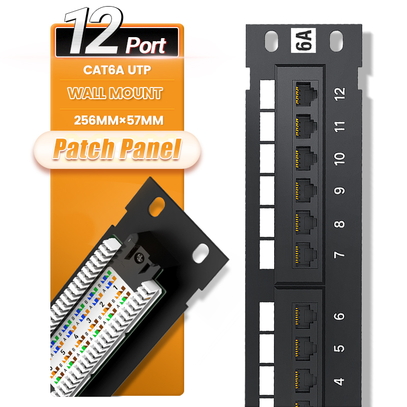 AMPCOM 12-Port CAT6A UTP Patch Panel, Wall Mount, รวมตัวยึด 89D, การ ...