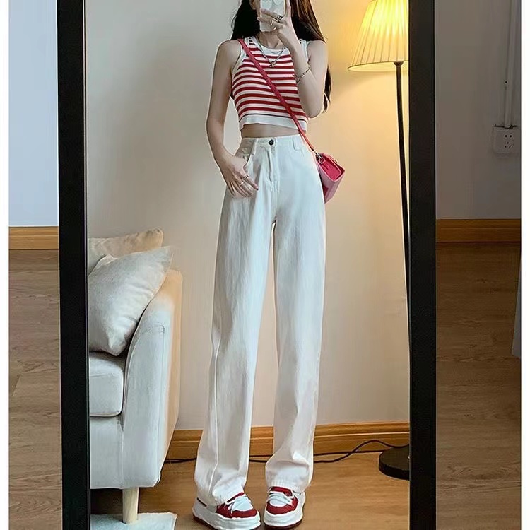 CYGY กางเกงยีนส์ขายาวทรงกระบอกขาไม่บาน มีสีฟ้าสีกากีสีขาว ไซด์XS-2XL ...