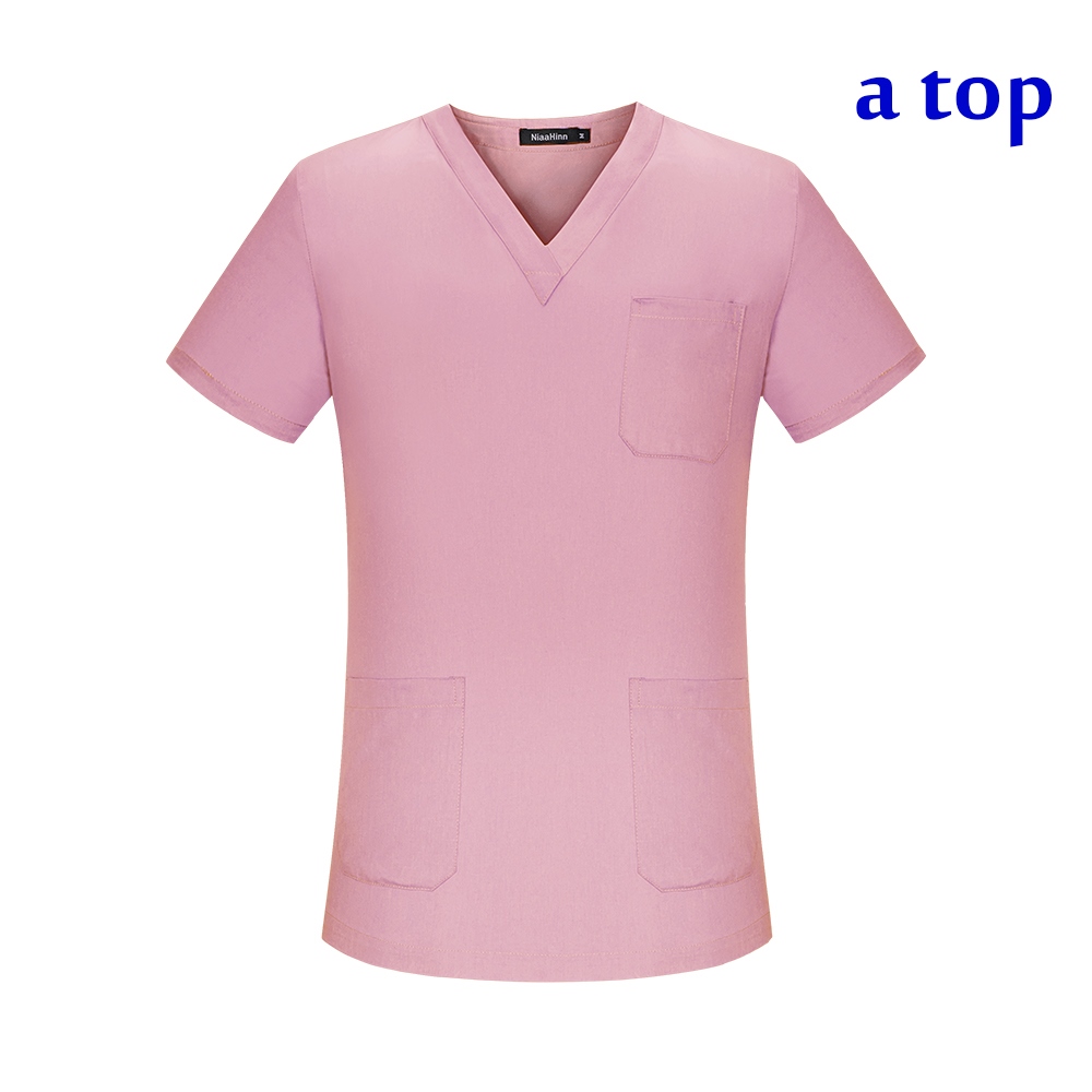 Short Sleeved V Neck Uniform Solid Color Nursing Scrubs Tops Beauty