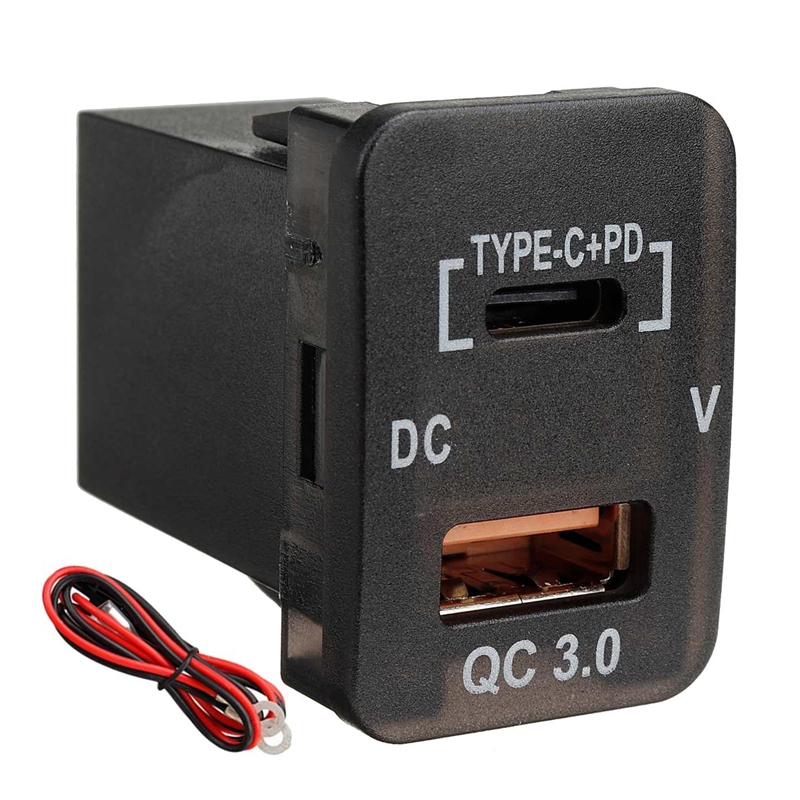 Car Type-C+PD QC3.0 Charger Dual USB Adapter Dashboard Socket Voltmeter ...