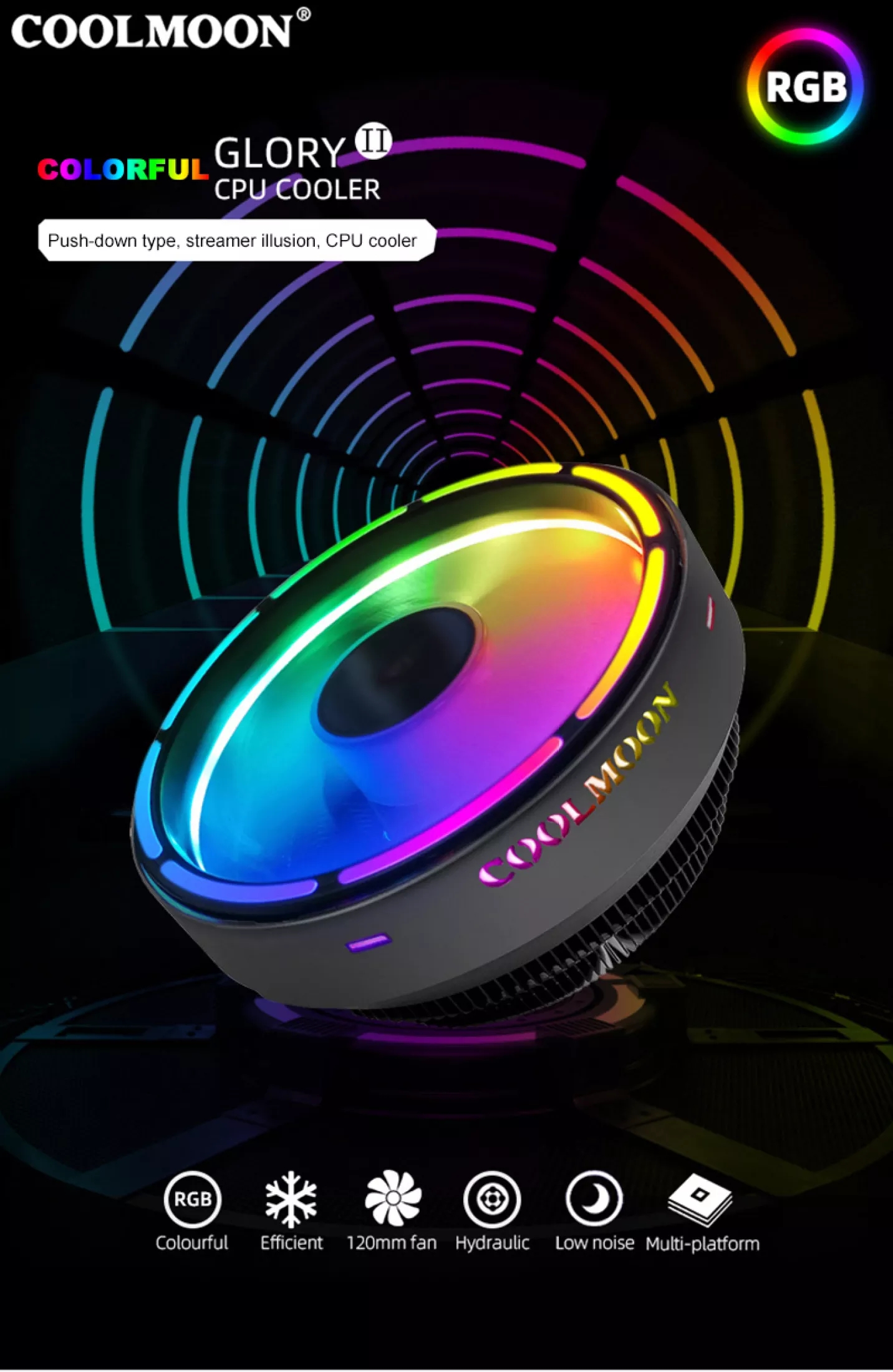 Coolmoon RGB Glory Intel AMD CPU COOLER (80Watt Radiation) ซีพียู ...
