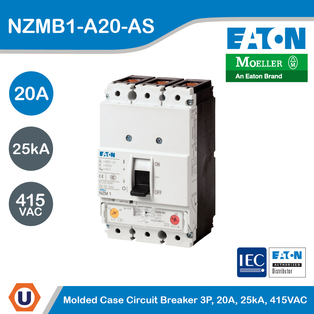 EATON Molded Case Circuit-Breaker (MCCB) 3P, 20A, 25kA ที่ 415VAC รหัส NZMB1-A20-AS สั่งซื้อได้ ...