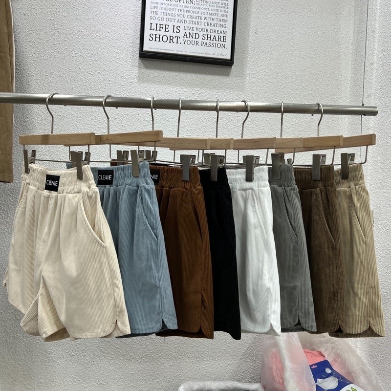 กางเกงขาสั้น ป้ายK ผ้าลูกฟูก เอวสูง แต่งเอวCLENIE เว้าขา #9099 - เอซี ...