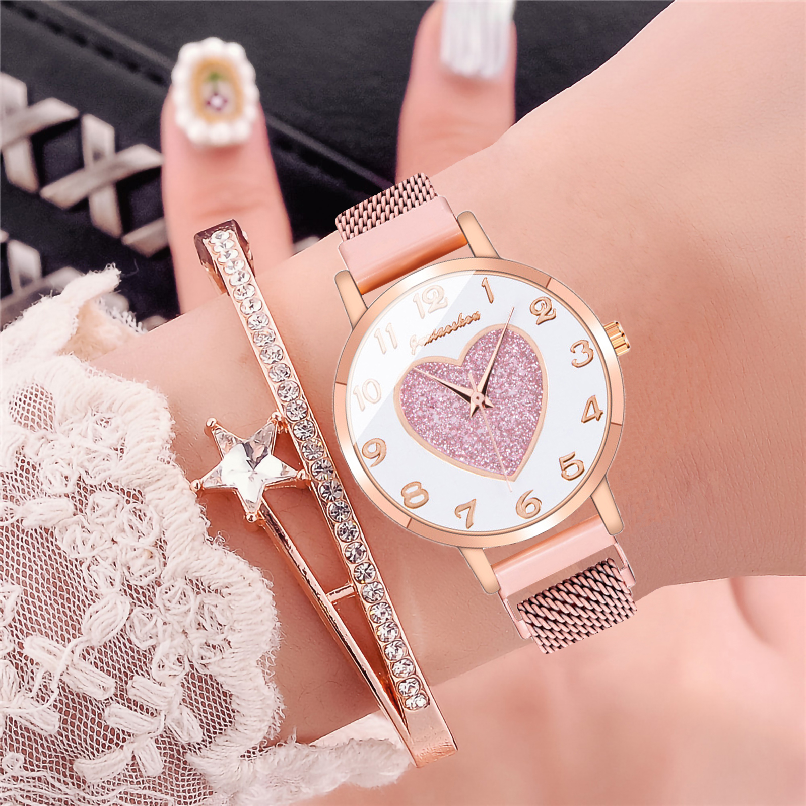 Luxury Women Romantic Heart Wrist Watches Fashion Ladies Magnetic Strap ...