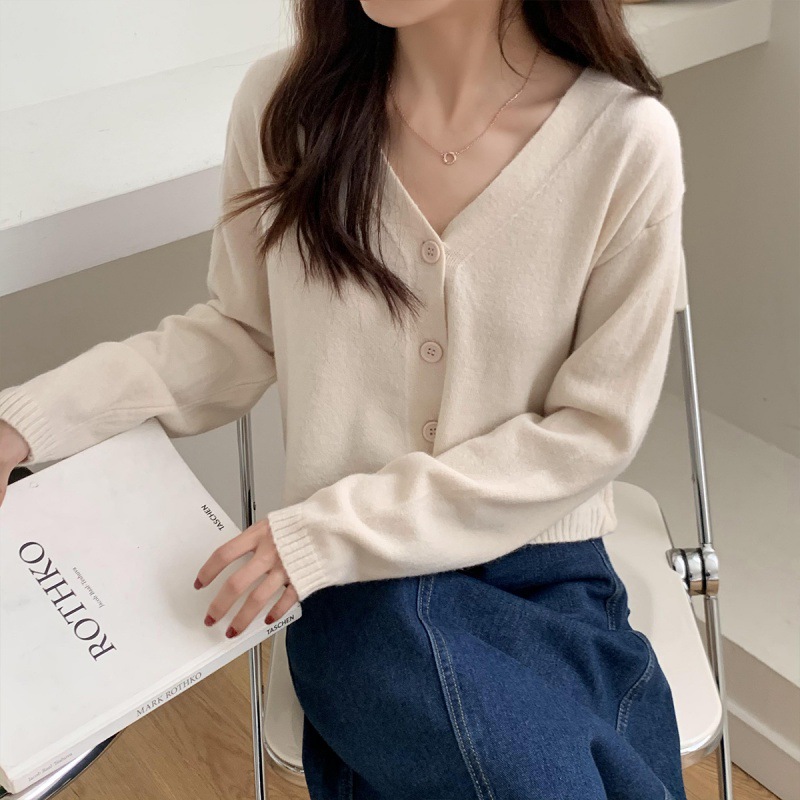 เสื้อคลุมคาร์ดิแกนถัก แขนยาว คอวี สีพื้น แฟชั่นสตรี TRA030 - Buytendo ...