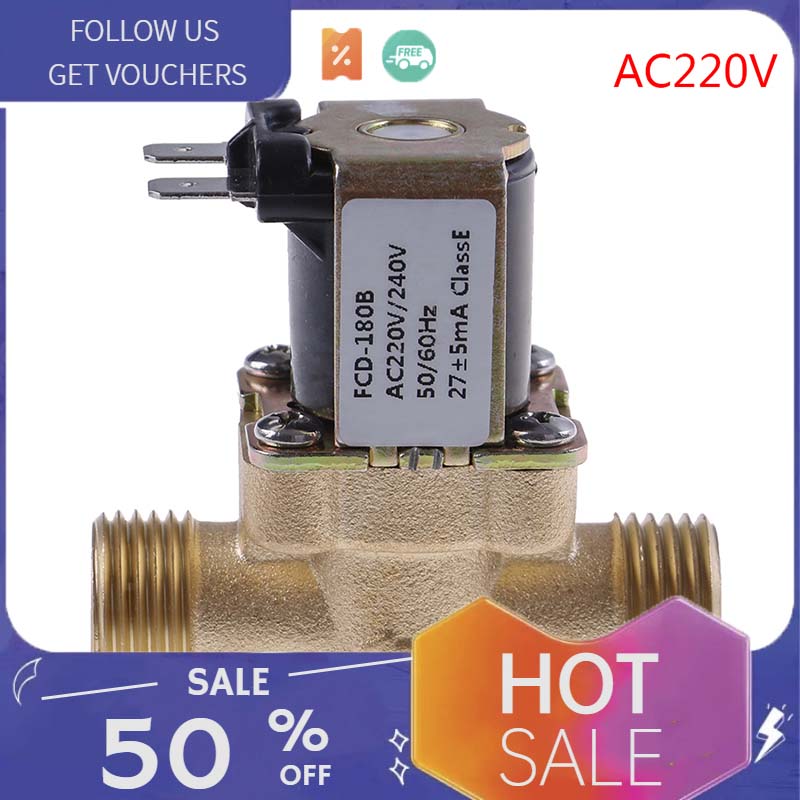 【Flash Sale】G1/2'' Brass Electric Solenoid Valve DC 12v 24v AC220v for Solar Water Heater ...