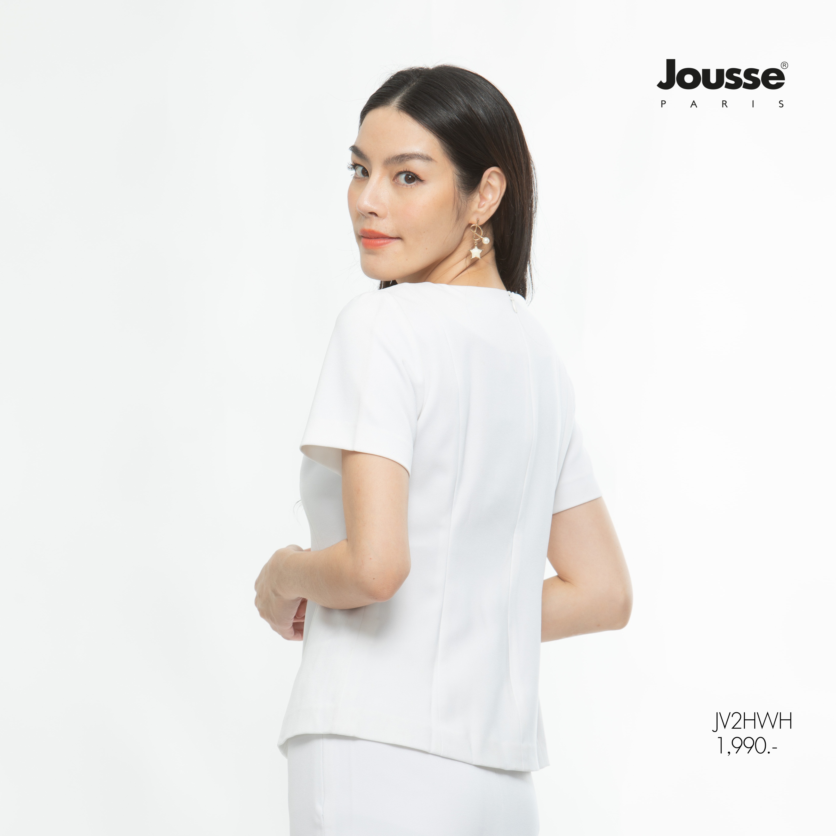 Jousse Blouse เสื้อเบลาส์คอกลมสีขาวแขนสั้น ทรงตรง เสื้อเบลาส์สีขาว ...