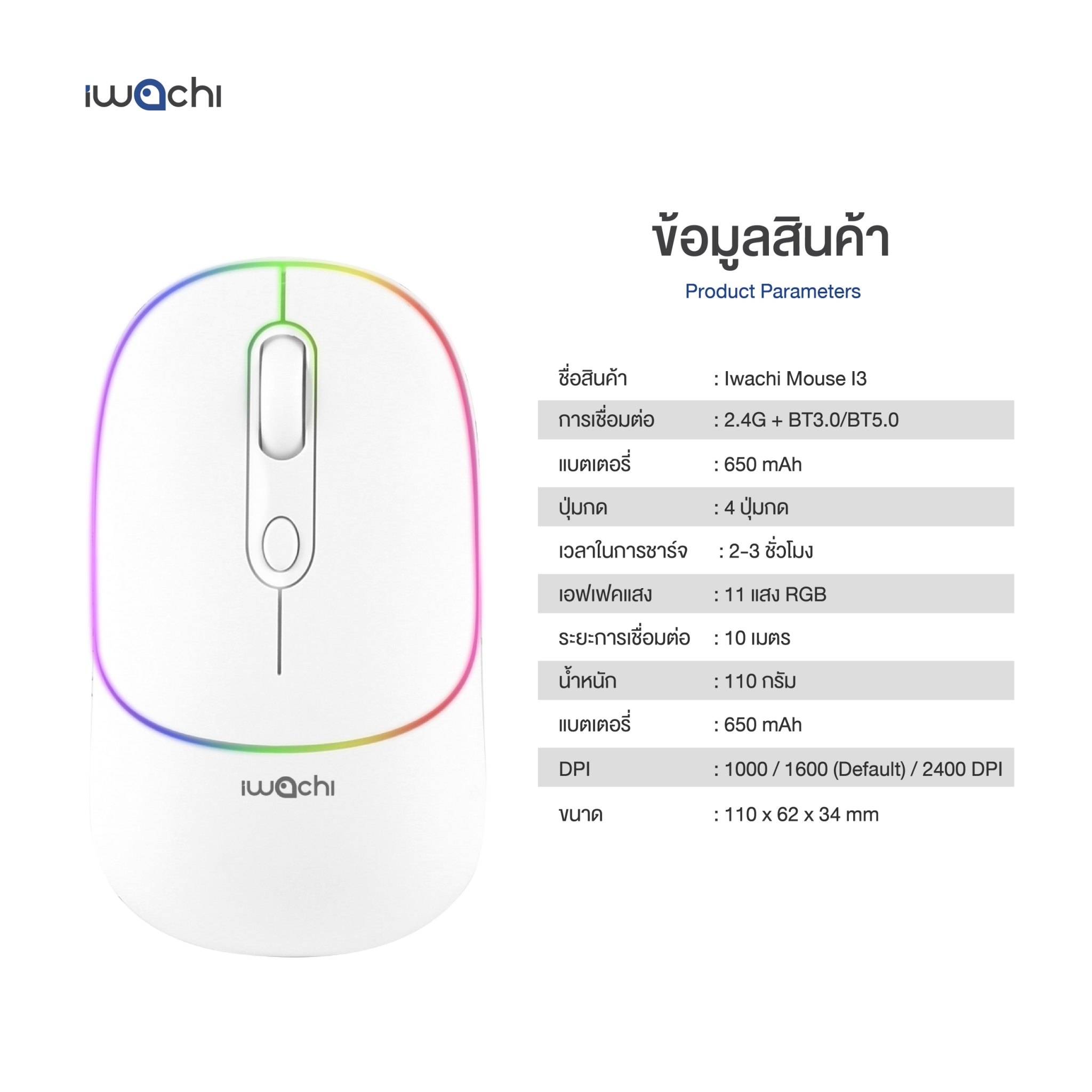 เมาส์ไร้สาย Iwachi I3 rechargable bluetooth mouse รองรับ 2.4GBT5.0 ...