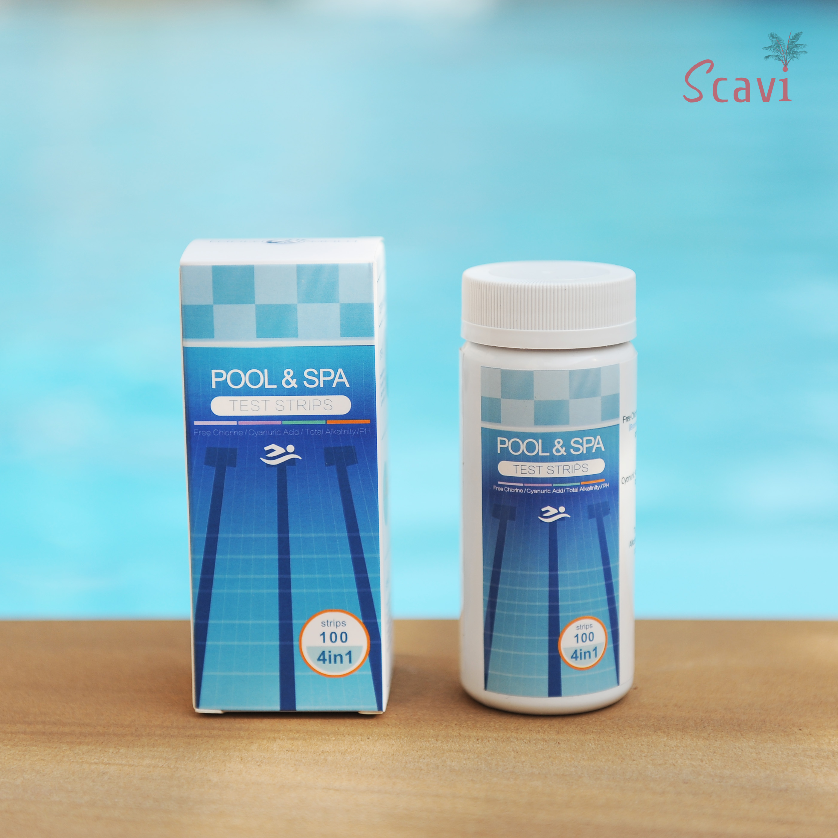 Pool test strips 100 pcs 4 in 1 pool test kit แถบทดสอบน้ำ วัดคลอรีน pH ...