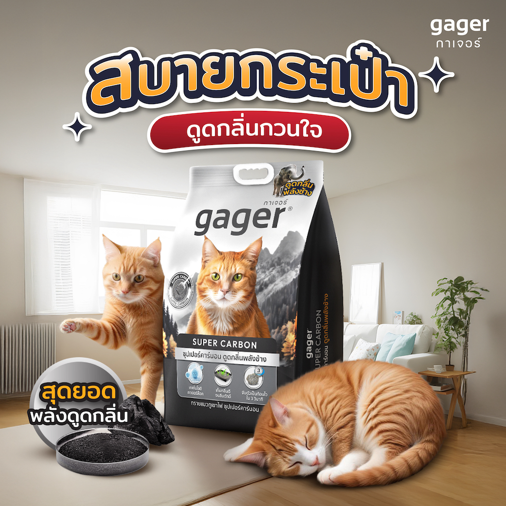 Gager กาเจอร์ ทรายแมวภูเขาไฟ สูตรซุปเปอร์คาร์บอน ดูดกลิ่นพลังช้าง ทราย ...