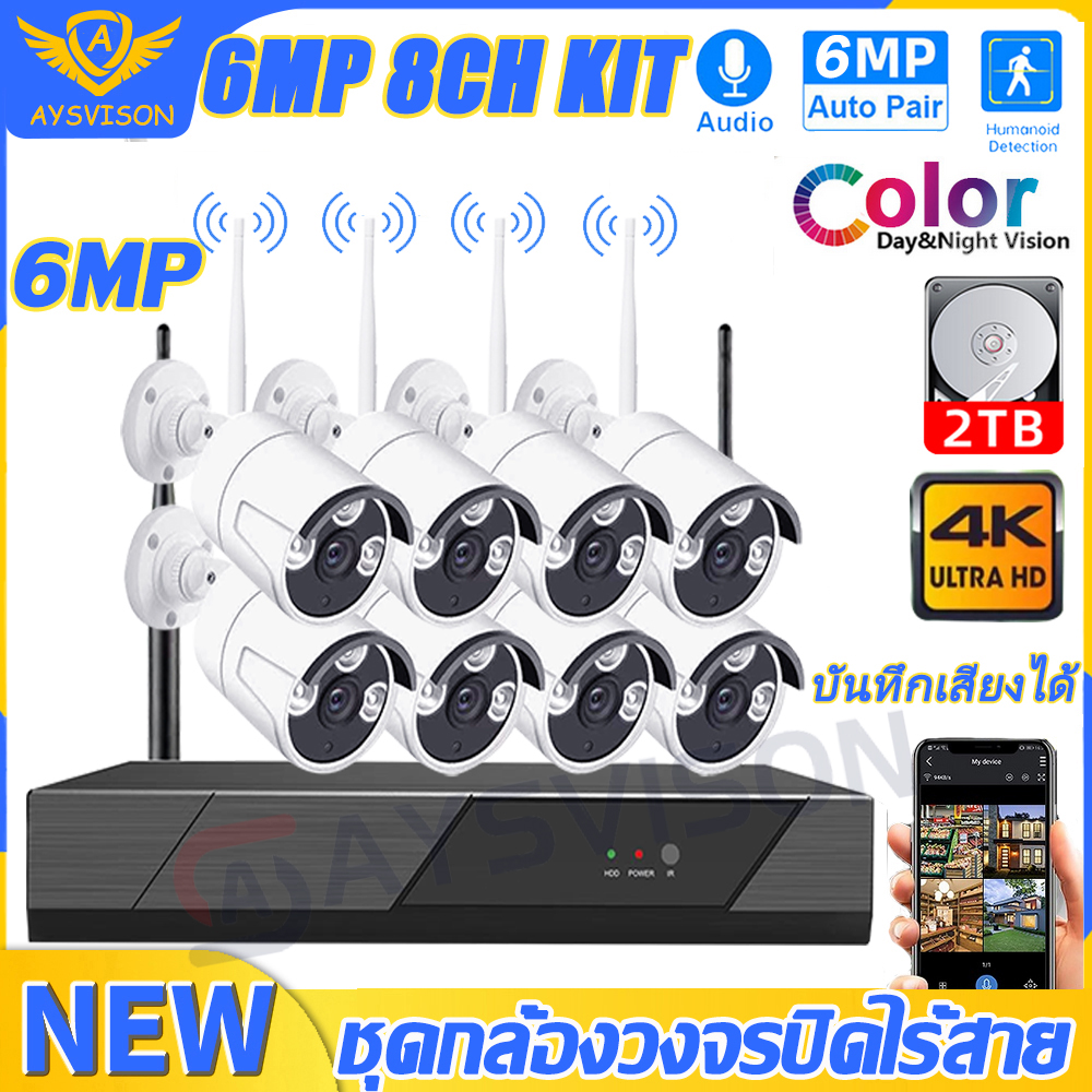 6MP ชุดกล้องวงจรปิดไร้สาย5G KIT 8CH 4CH FHD 1080P CCTV WiFiWireless 5G ...