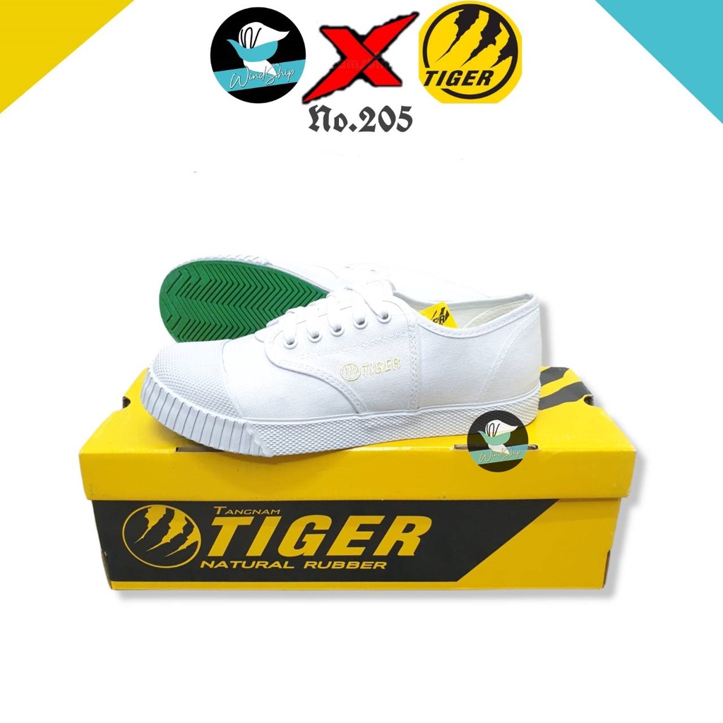 รองเท้าผ้าใบ Tiger 205 พื้นเขียว รองเท้านักเรียน น้ำตาลขาวดำ รองเท้า ...