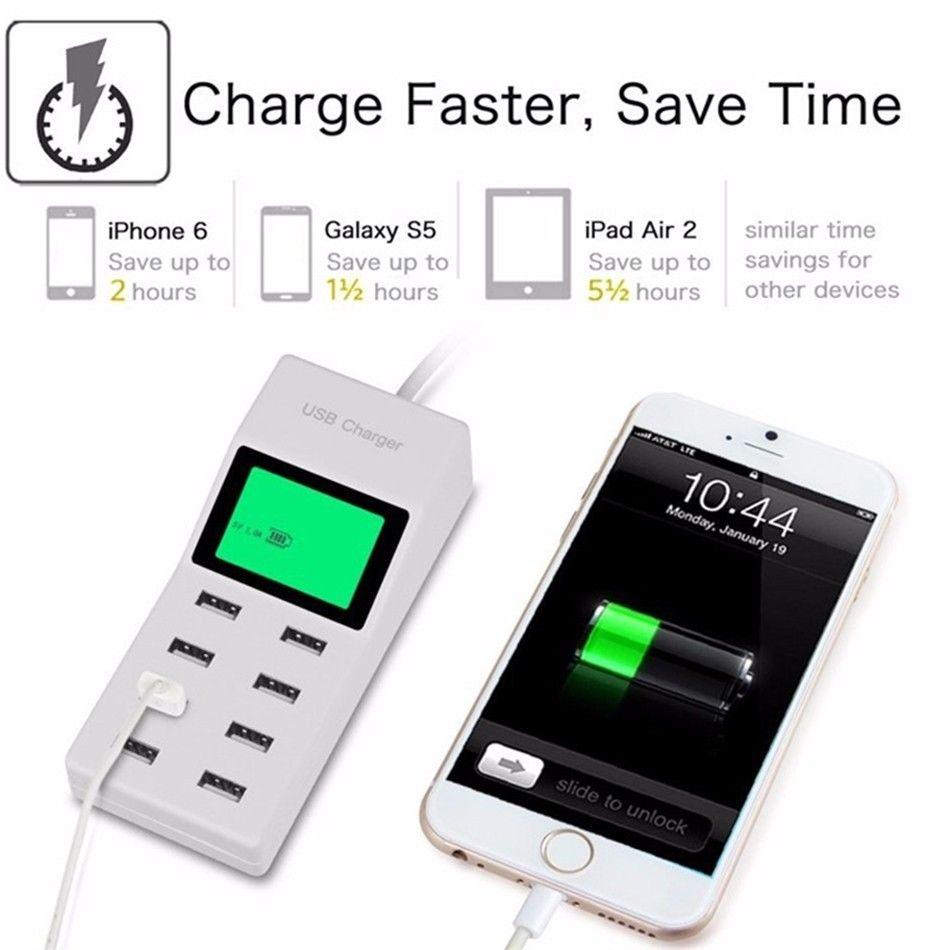 8 Port USB Desk Charger and Mains Extension With LCD Display for ...