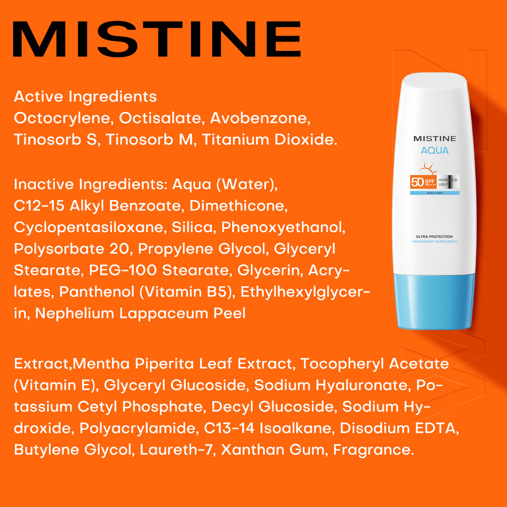 MISTINE AQUA BASE ULTRA PROTECTION HYDRATING FACEBODY SUNSCREEN SPF50 ...