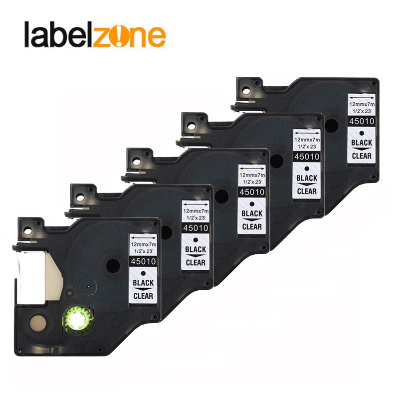 5Pcs 45010 Black on clear compatible dymo D1 12mm label printer D1 ...