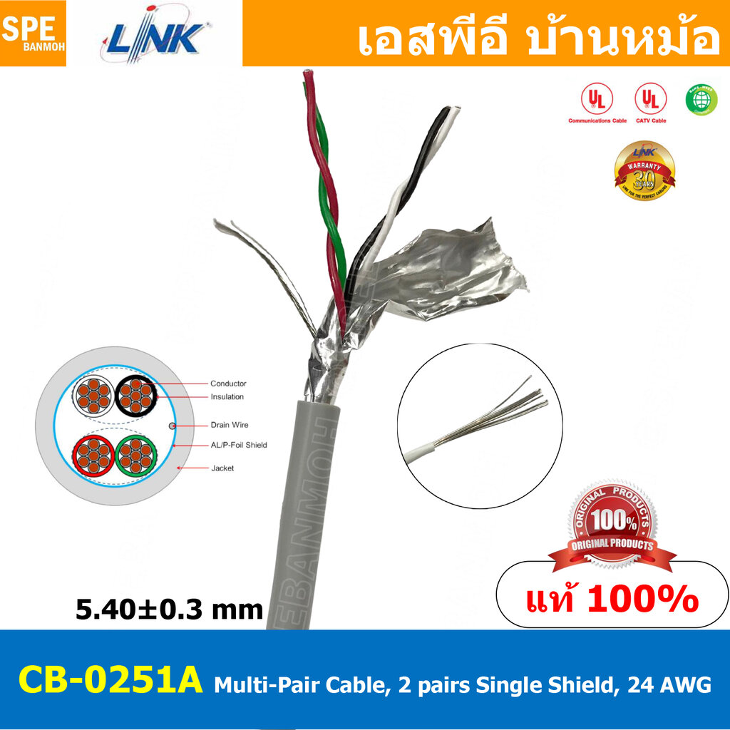 [ 3เมตร ] CB-0251A สายมัลติแพร์ Multi-Pair Cable, 2 pairs Single Shield ...