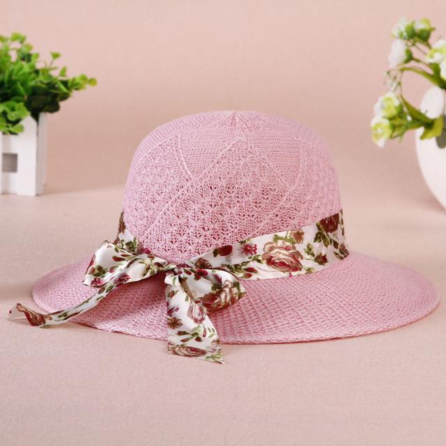 Summer Girls Sun Hats Wide Brim Bowknot Straw Hat with Ribbon Outdoor ...