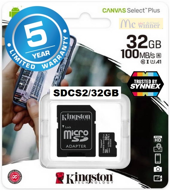 32GB MICRO SD CARD (ไมโครเอสดีการ์ด) KINGSTON (SDCS2/32GB) CANVAS SELECT PLUS Class 10 (100MB/s ...