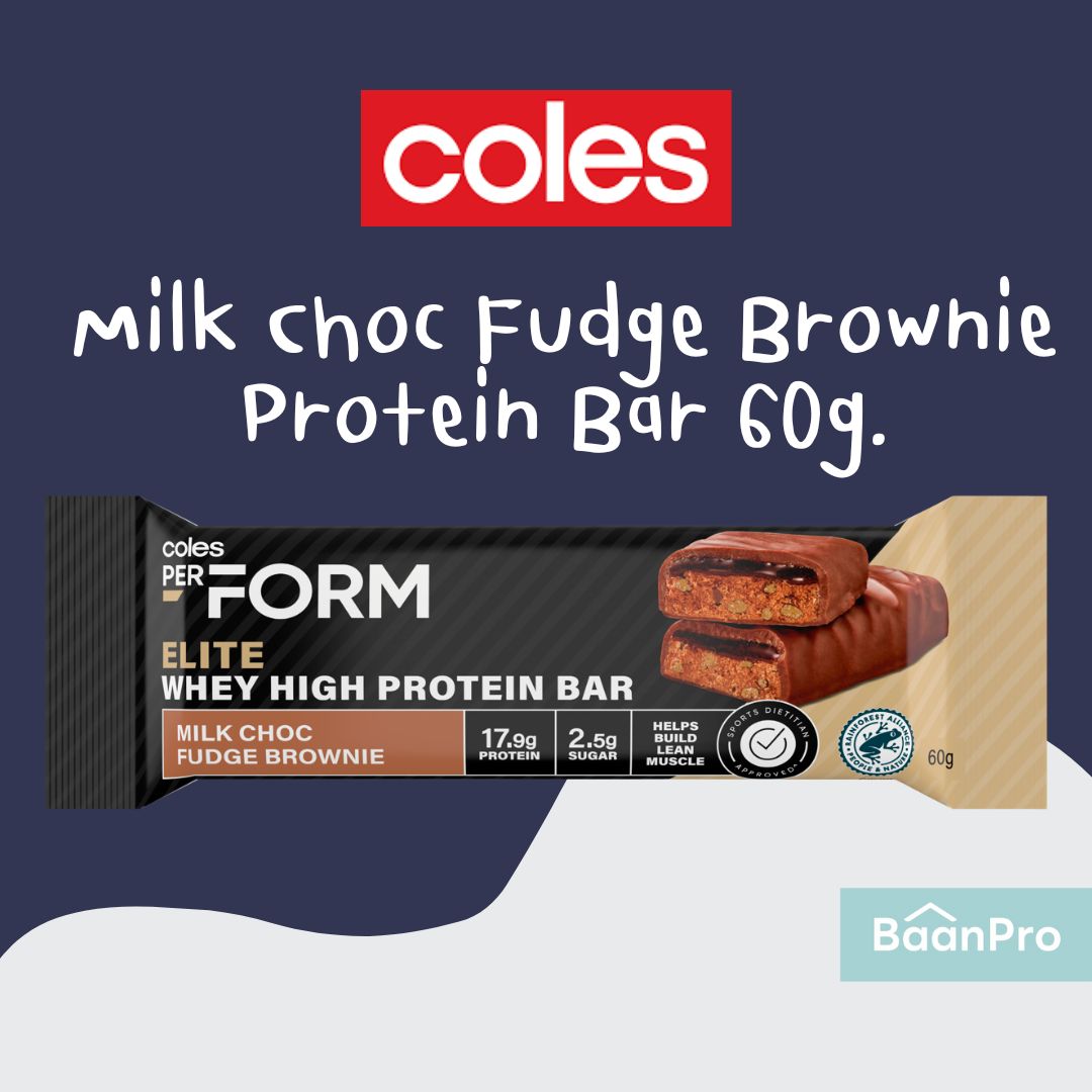 Coles Protein Bar 60g. โคลส์มิลค์ช็อกฟัดจ์บราวน์นี่โปรตีนบาร์ 60กรัม ...