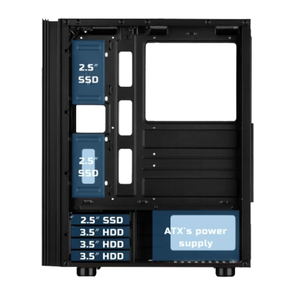 VENUZ Acrylic Side ATX Computer Case VC 3301AF with Rainbow RGB Fan x 3 ...