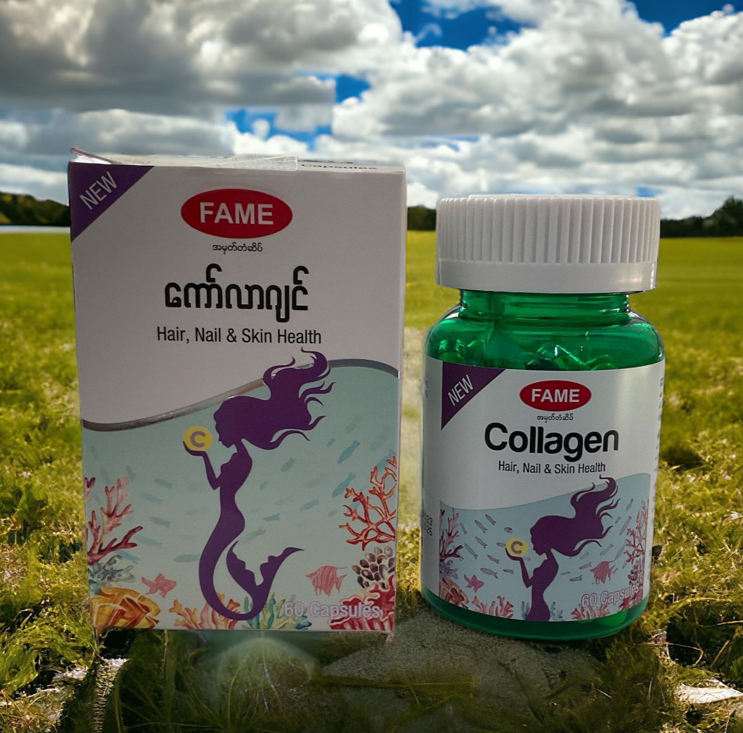 FAME ကော်လာဂျင် Hair, Nail & Skin Health အသားအရေ တင်းရင်းစိုပြေလှပစေခြင ...