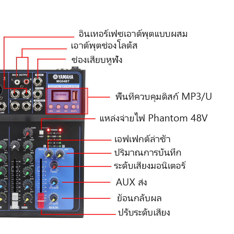 Yamaha MG04BT audio MIXER USB 4 ช่องผสมสัญญาณเสียง รุ่น Sound Mixing ...