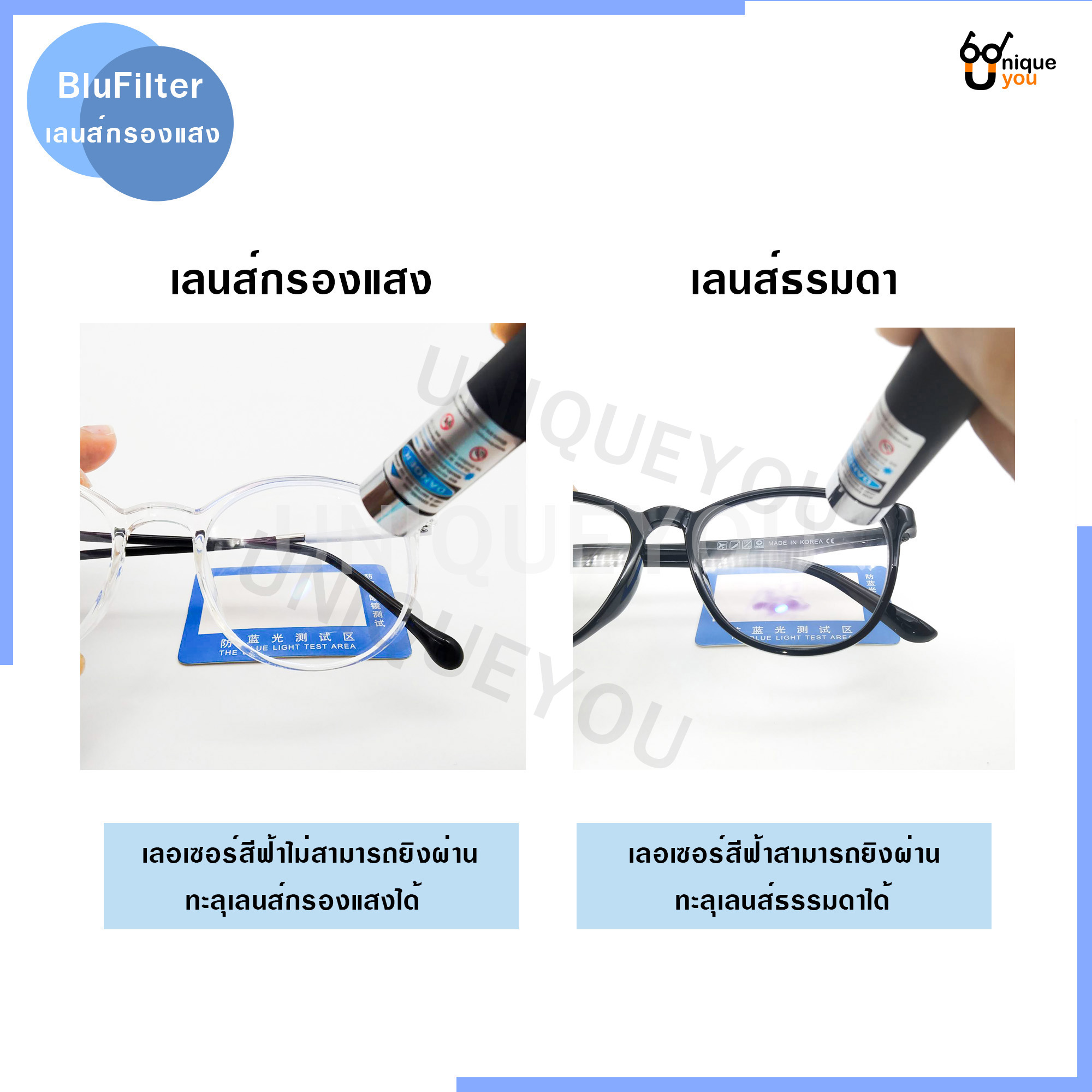 Uniqueyou แว่นสายตาสั้นและสายตายาว เลนส์กรองแสง Blue filter แว่นตากรองแสงสีฟ้าที่มีโทษ แถมซองผ้า ...